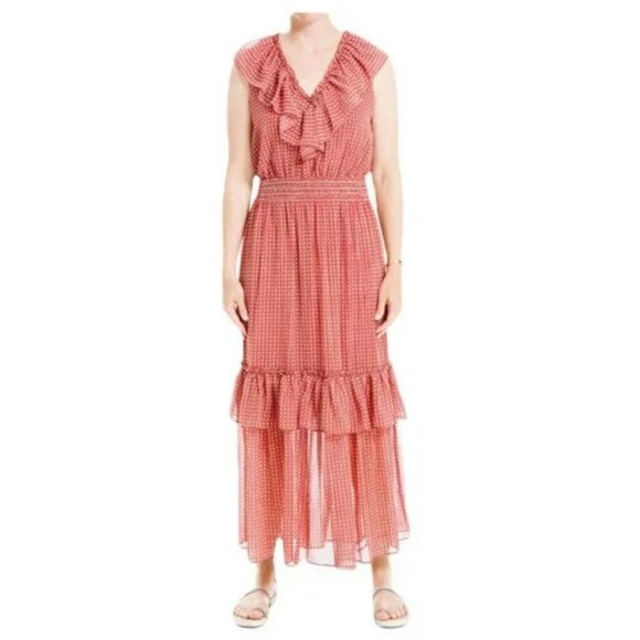 Max Studio | Dresses | Nwt Max Studio Red Ruffled Vneck Sleeveless ...